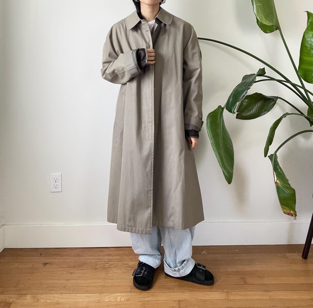 90s Khaki Long Overcoat / Trench Coat / Lined / Size 40 - Etsy