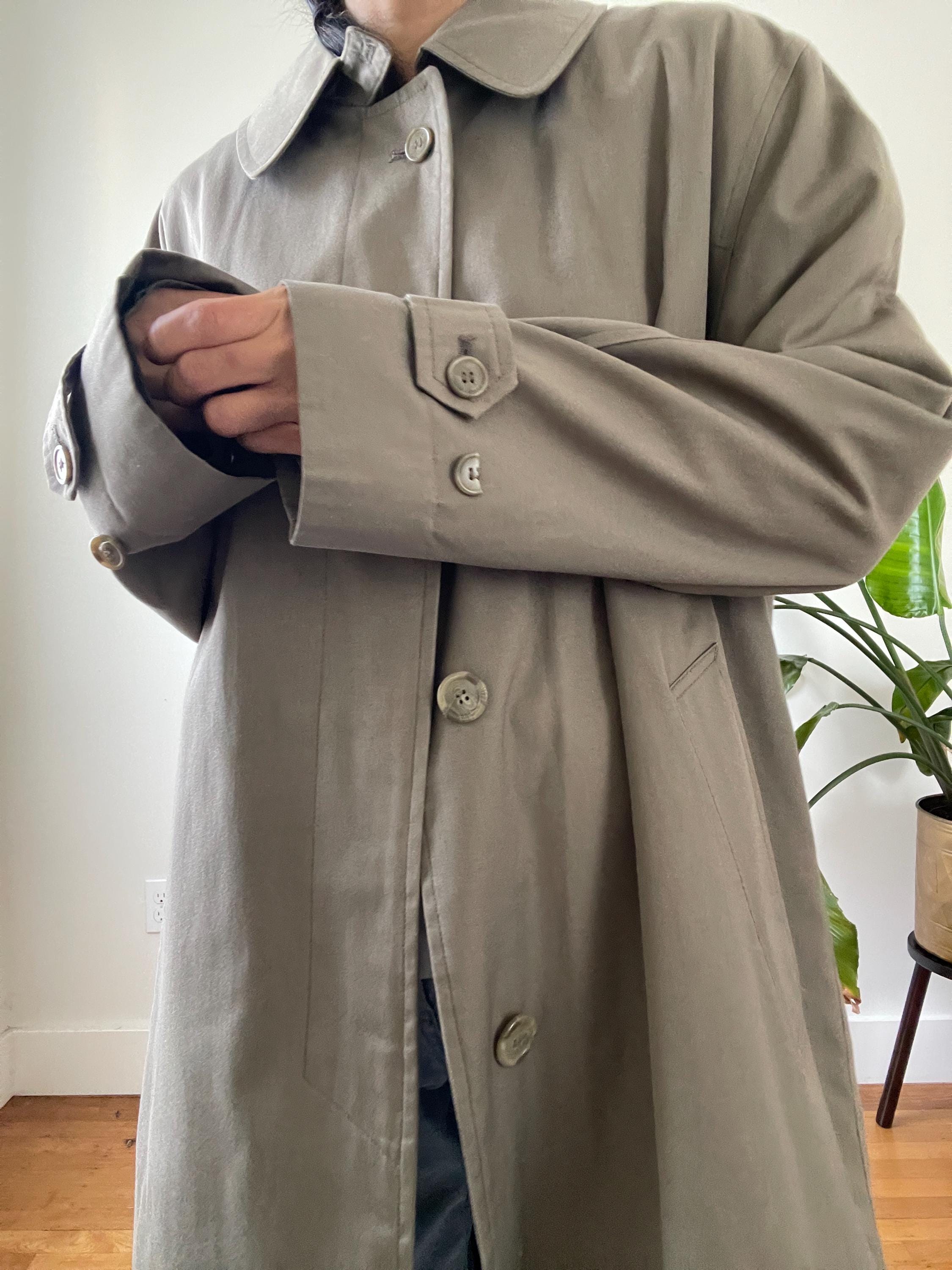 90s Khaki Long Overcoat / Trench Coat / Lined / Size 40 - Etsy