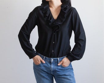 Black Ruffle Blouse - Etsy