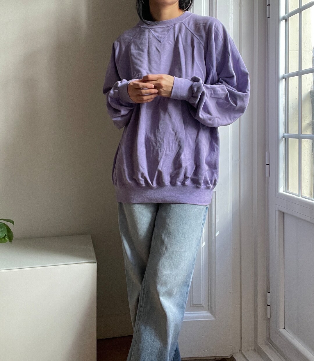 Vintage Washed Out Purple Cotton Blend Sweatshirt / Crew Neck / Size XL ...