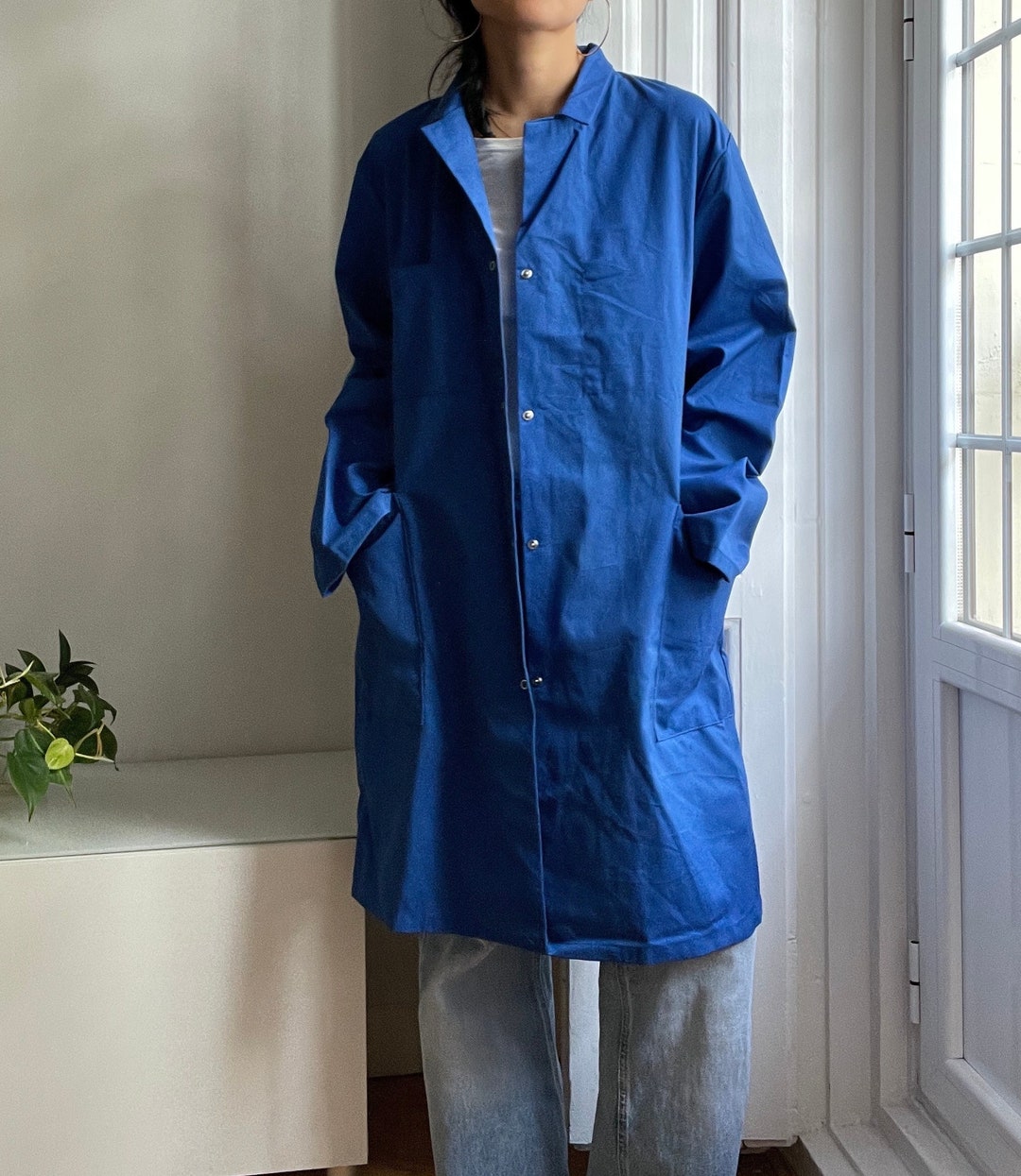 Cobalt Blue European French Chore Coat, Snap Buttons / Fits Like L-xl ...
