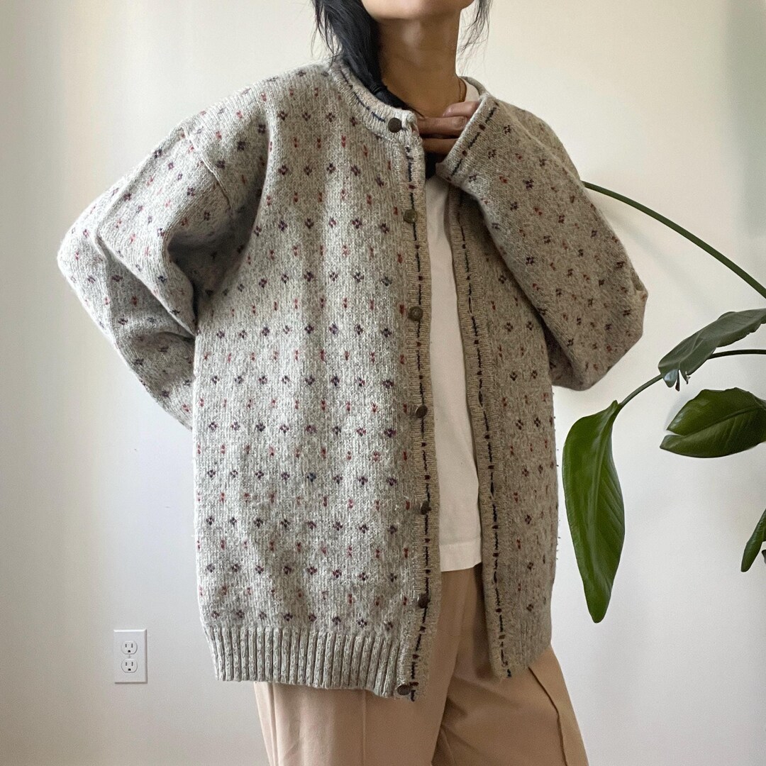 Vintage Gray Wool Cardigan Crew Neck / Size L - Etsy