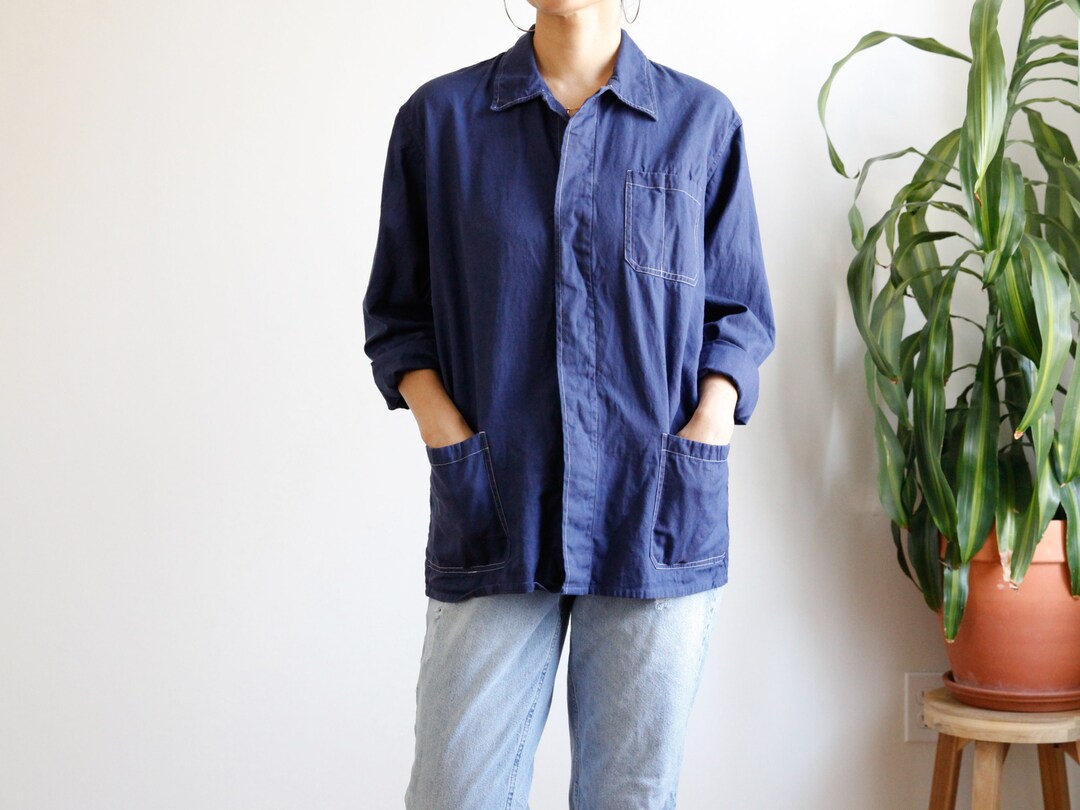 Vintage Indigo Blue Chore Jacket or Shirt / 3 Front Pockets / Fits Like ...