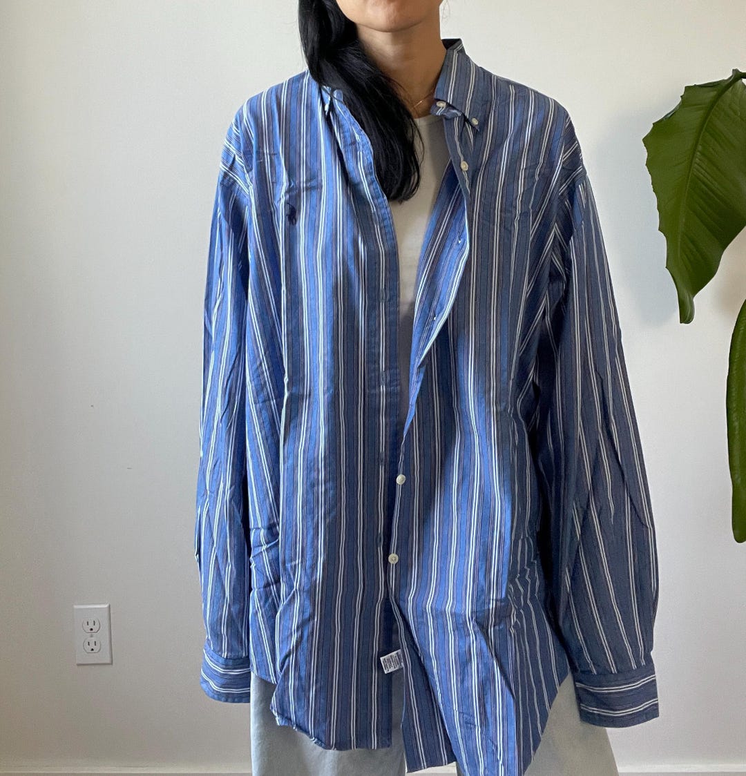 90s Blue Striped Preppy Button Down Shirt / Unisex / L, Fits Like Xl - Etsy