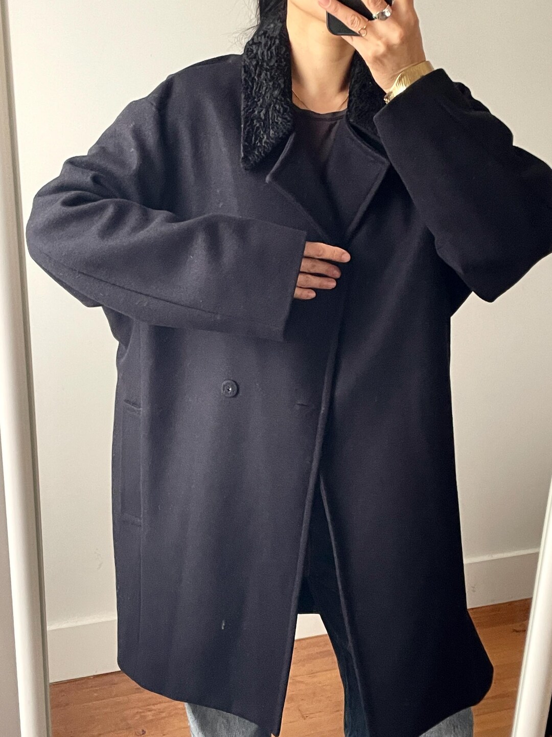 ALC Minimal Mid Length Black Wool Coat / Oversized Style / Size L - Etsy
