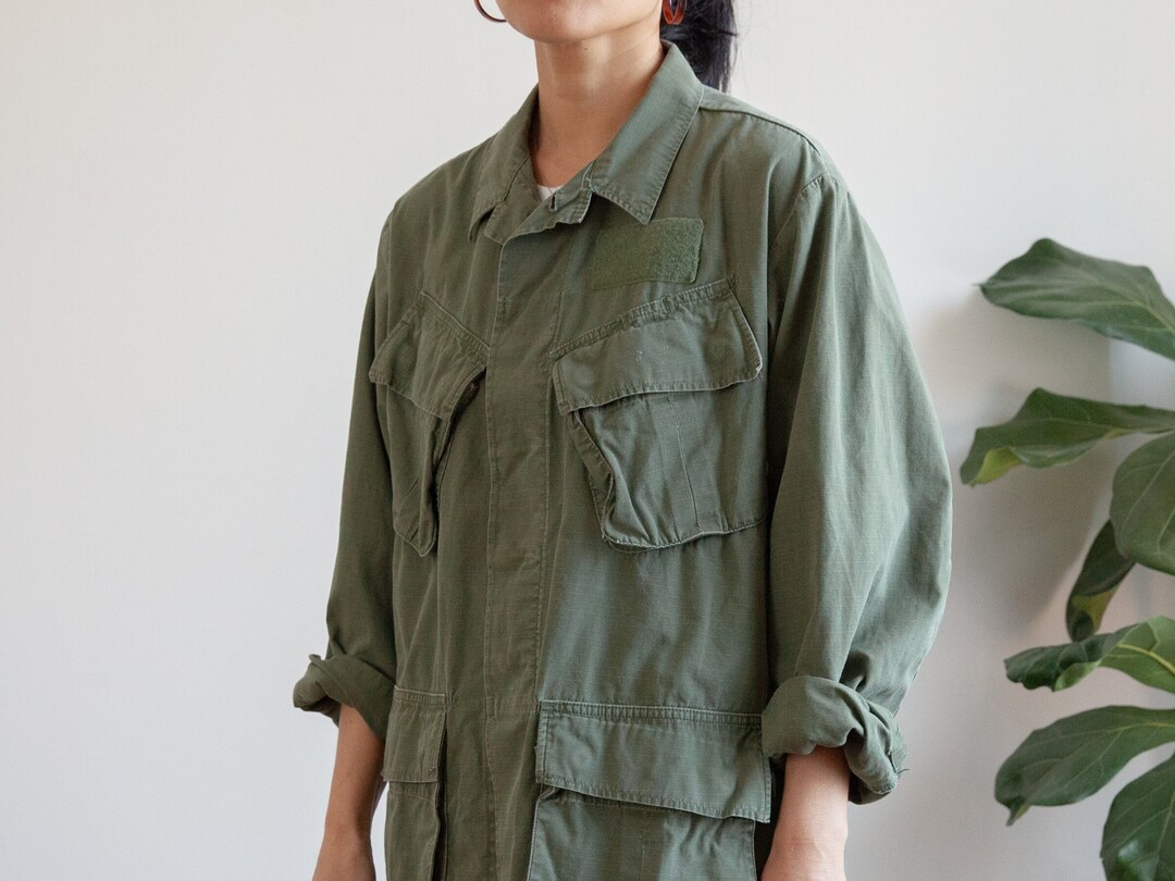 Vintage Military Green Jacket / Waist Strings, Pockets / Fits Like M - Etsy