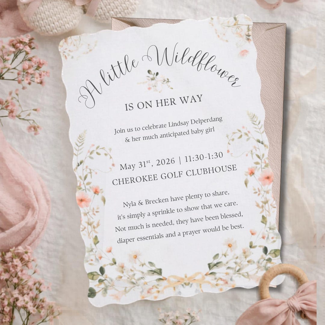Wildflower Baby Shower Invitation Template, Watercolor Floral Girl ...