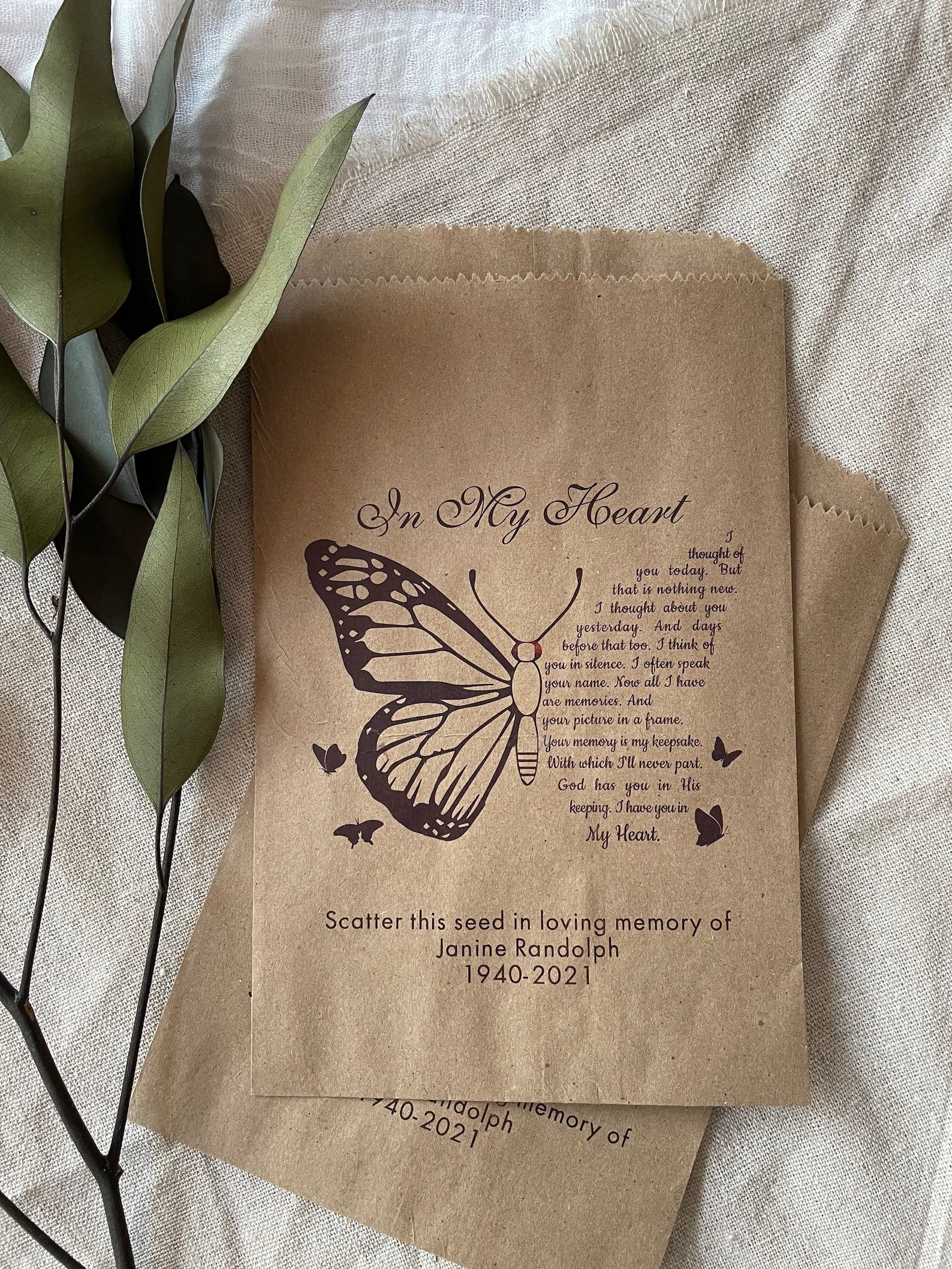 Butterfly Memorial Favor Bags: Custom Funeral Remembrance Keepsake - Etsy
