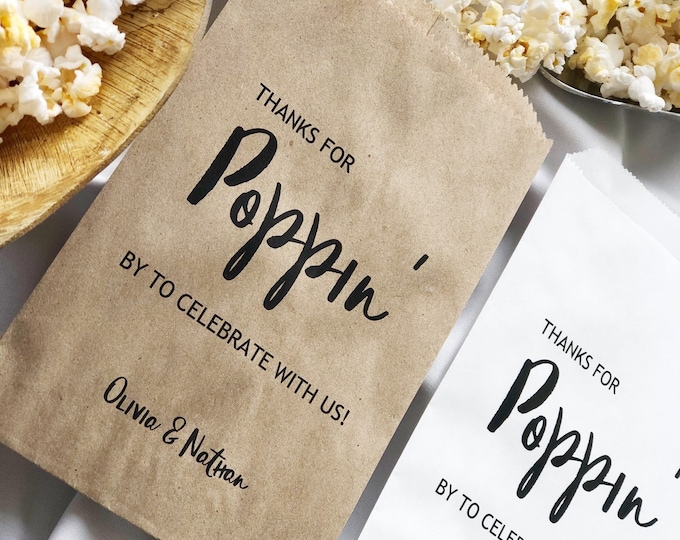 Thanks for Popping by Popcorn Bags Black and Gold Script Candy Buffet ...