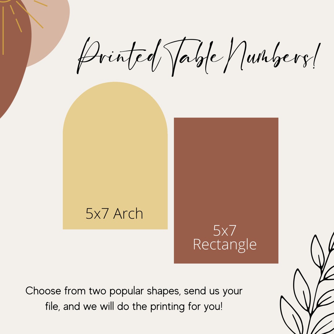 Arch or Rectangle Table Number Printing Service: 5x7, Free Ship - Etsy