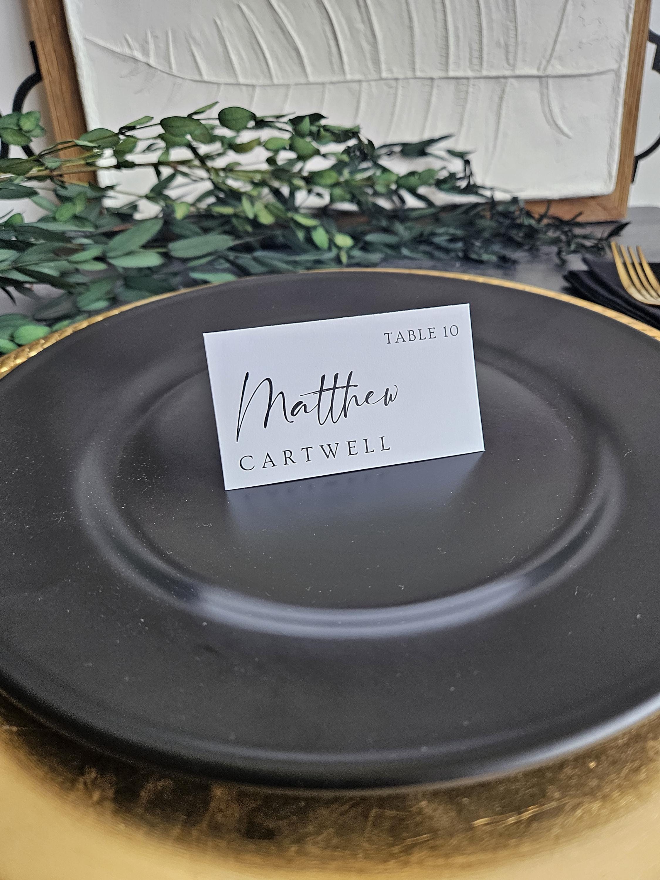 Custom Wedding Place Cards in Gold Metallic Ink With Table Numbers ...