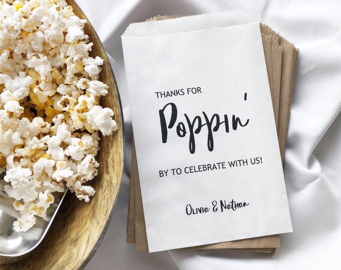 Thanks for Popping by Popcorn Bags Black and Gold Script Candy Buffet ...
