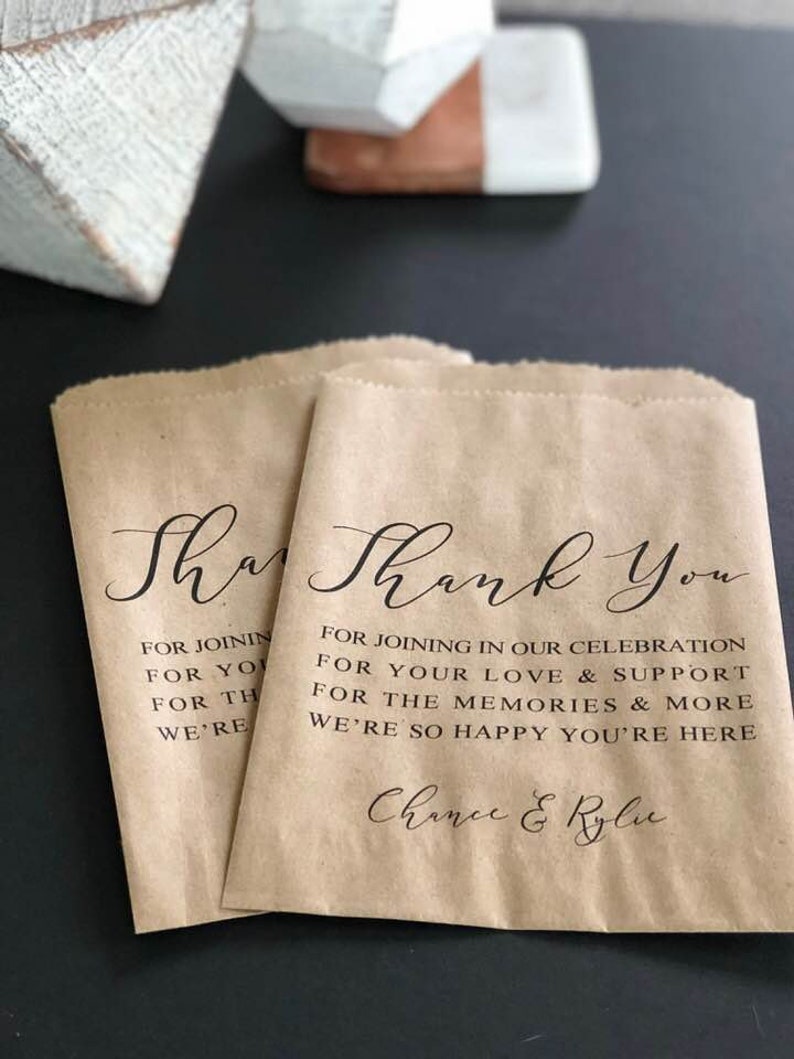 Wedding Thank You Note Thank You Favor Bag Elegant Wedding | Etsy