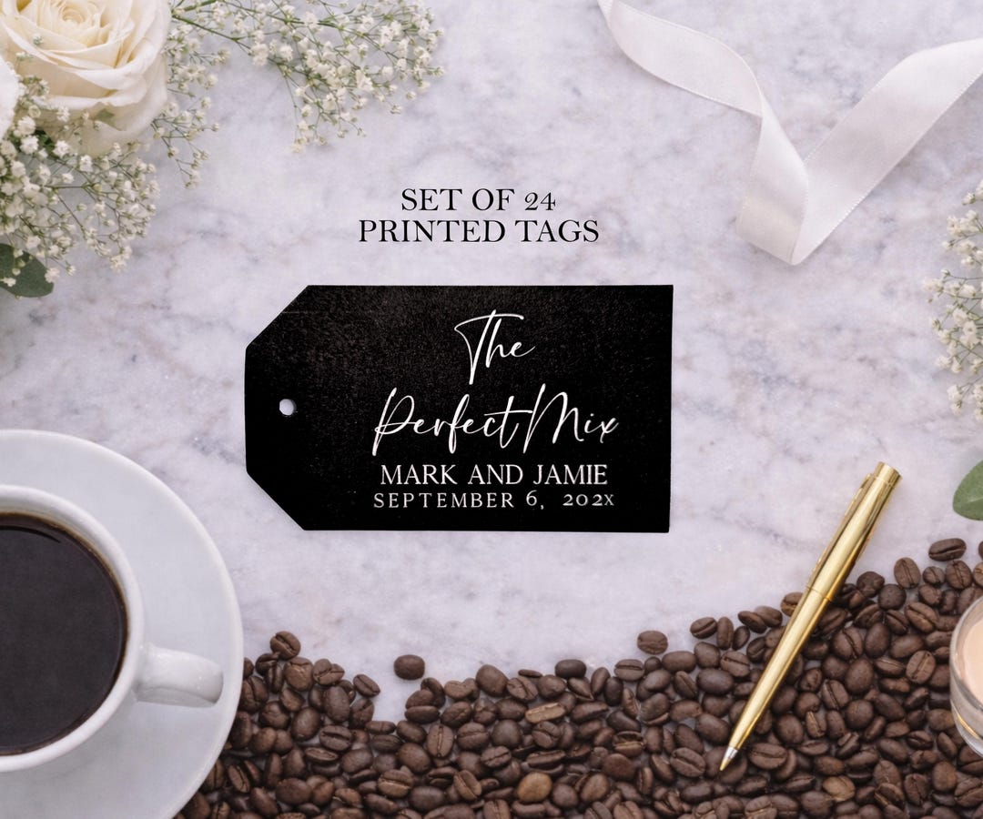 Modern Wedding Coffee Favor Tags – Black Tags With White Ink Printing ...