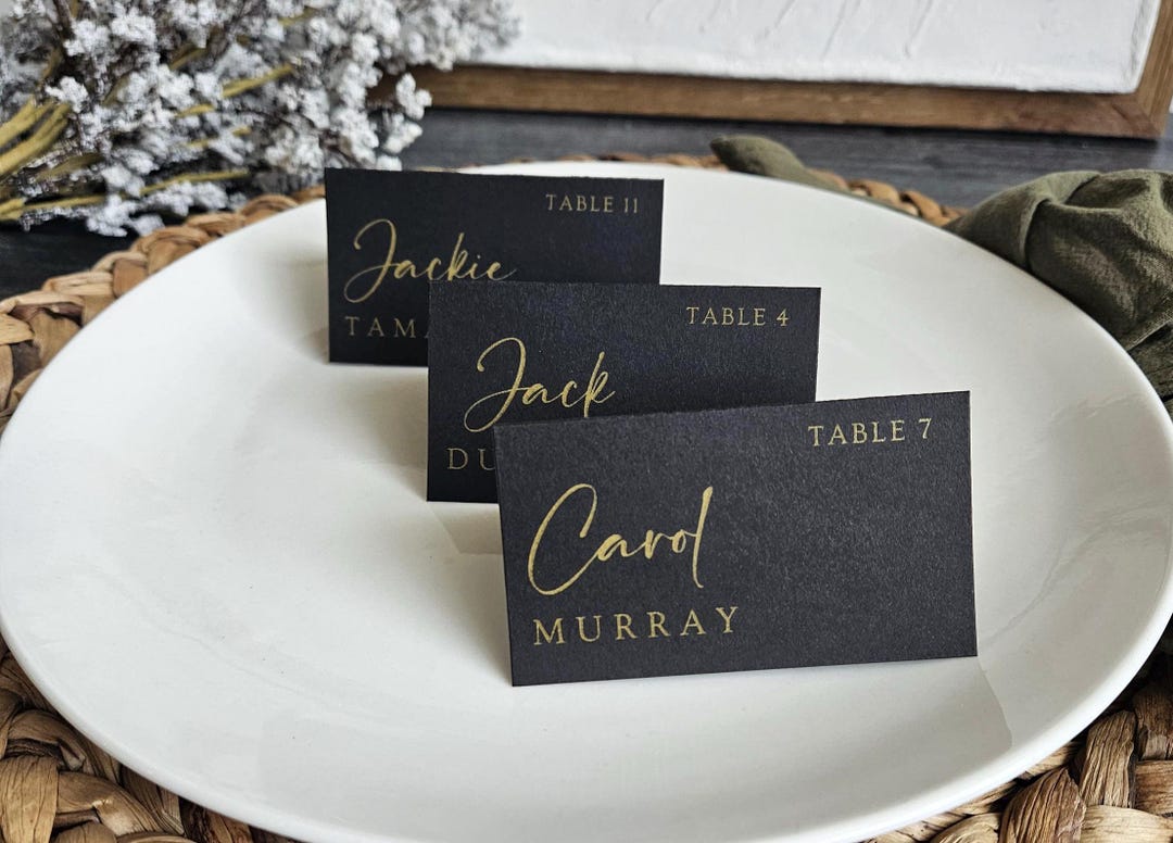 Custom Wedding Place Cards in Gold Metallic Ink With Table Numbers ...