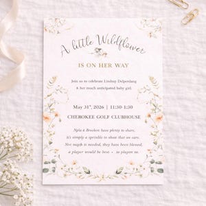 Wildflower Baby Shower Invitation Template, Watercolor Floral Girl ...