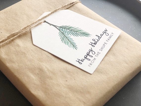 Minimalist Greenery Holiday Gift Tags Printed Personalized | Etsy