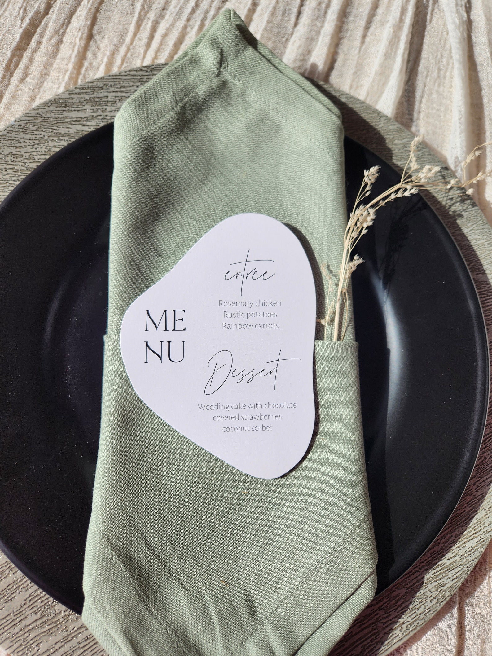 Unique Pebble Shaped Wedding Menu Modern Printed Menus Abstract Shape ...