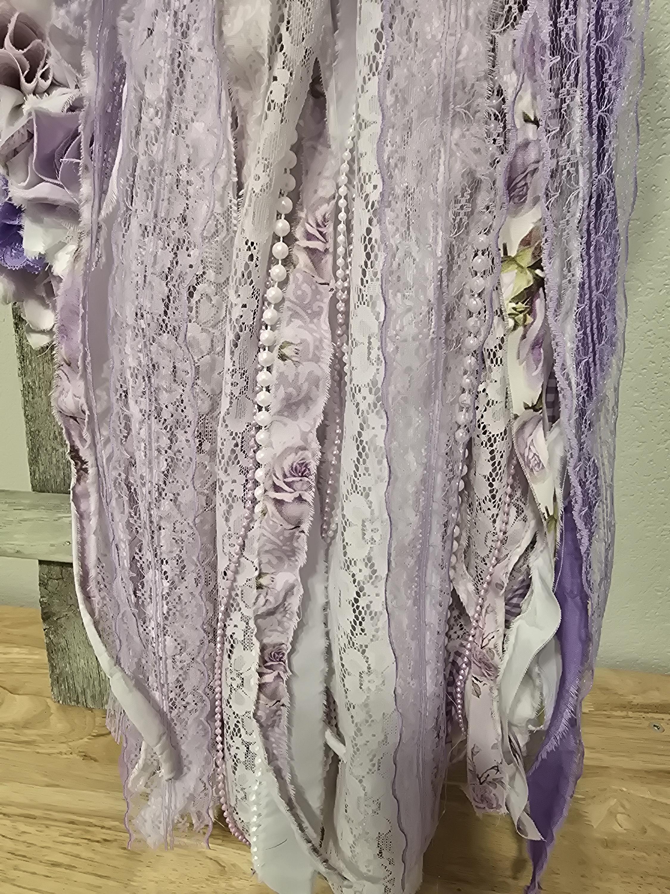 Lavender Shabby Chic Rag Wreath With Lace & Pearl Bow - Etsy