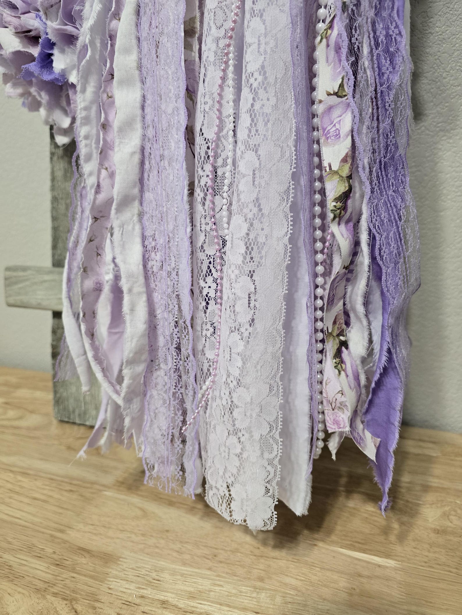 Lavender Shabby Chic Rag Wreath With Lace & Pearl Bow - Etsy