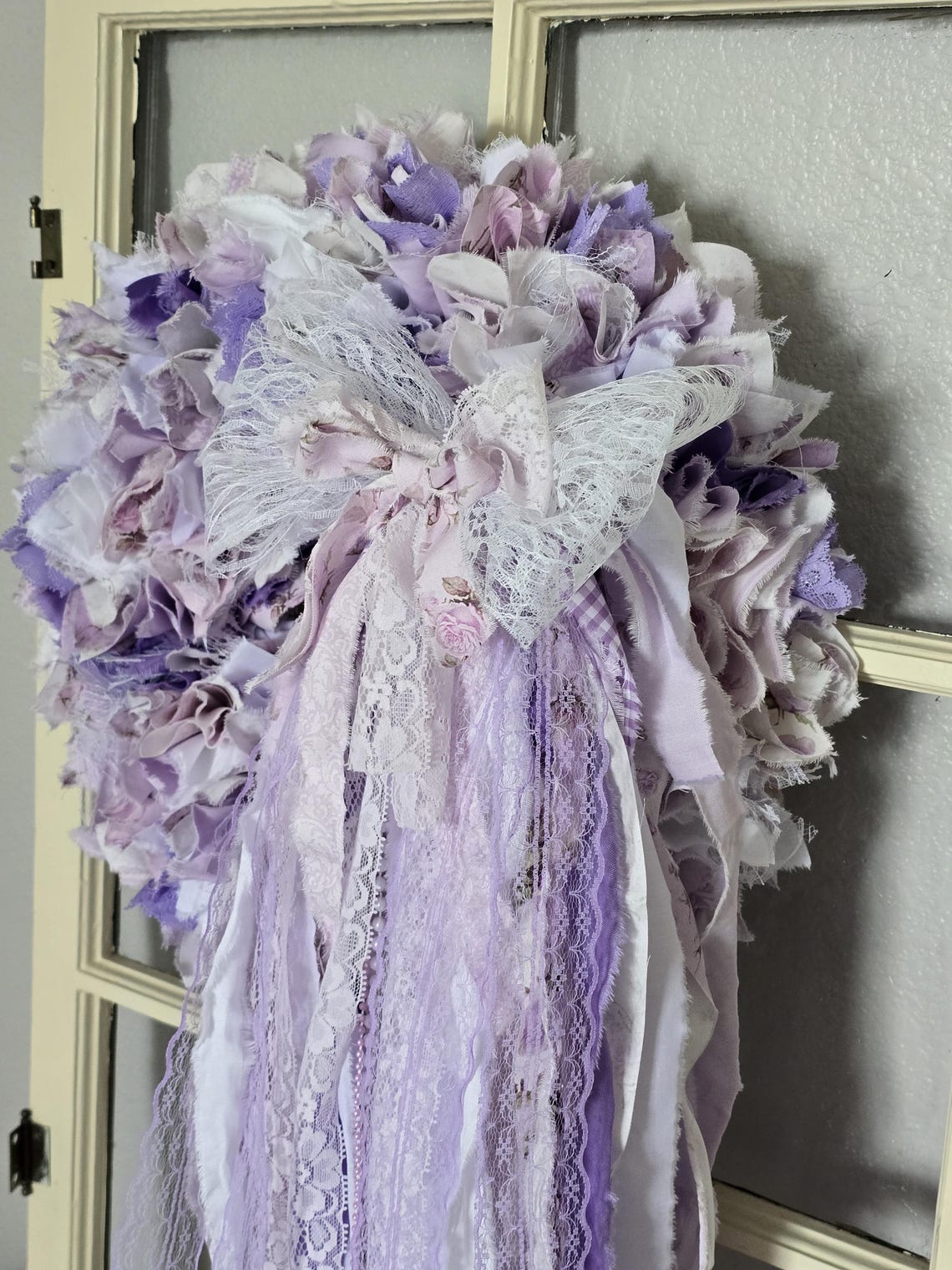 Lavender Shabby Chic Rag Wreath With Lace & Pearl Bow - Etsy