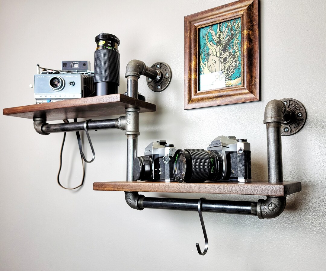 Walnut Hardwood and Black Iron Pipe Shelves Rustic Farmhouse - Etsy