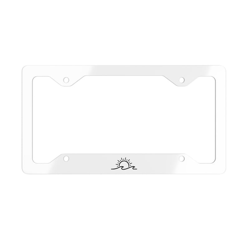 Cutesy Minimalist Sun and Wave Beach Design Metal License Plate Frame ...