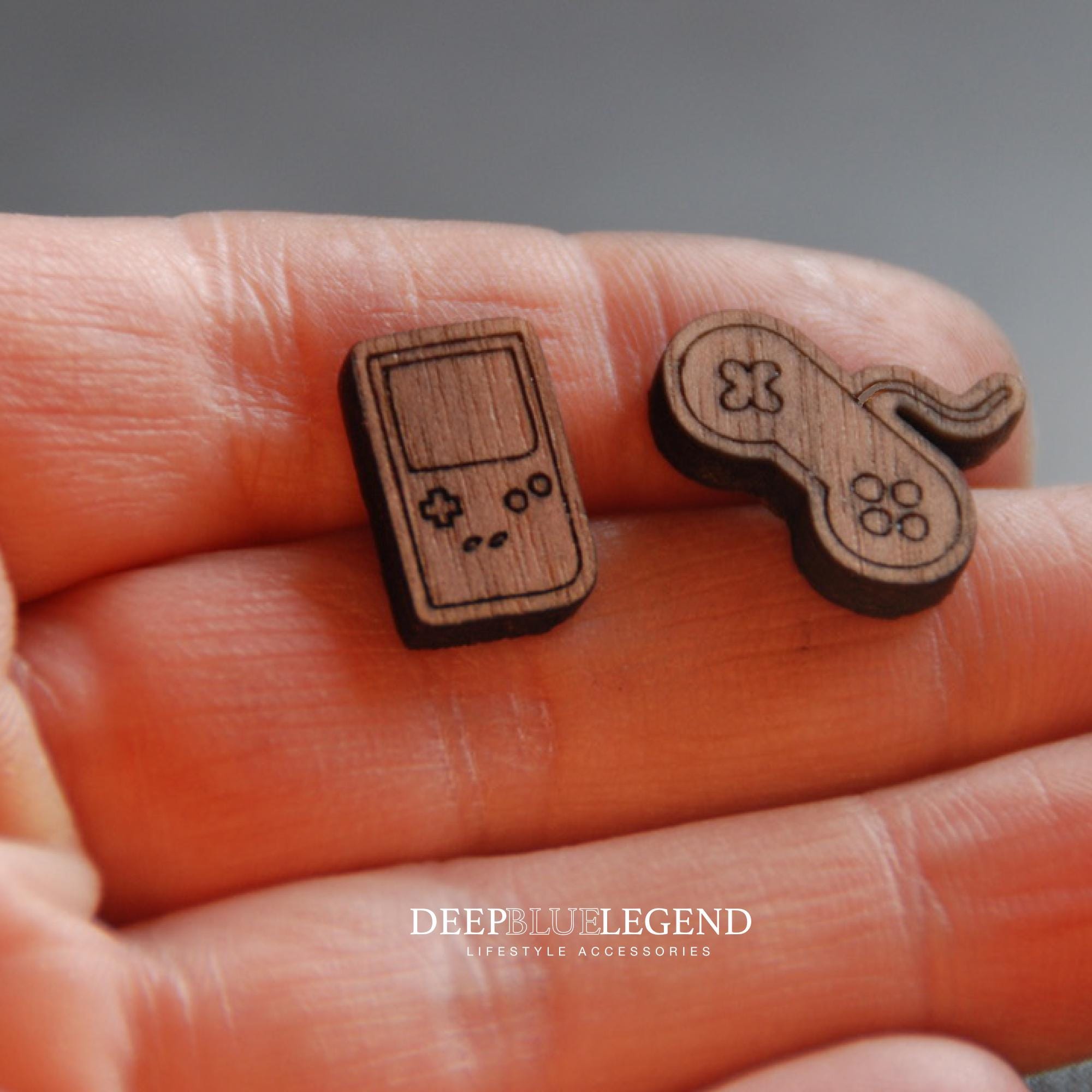Mismatched Stud Earrings in Wood, Gamer Ear Studs, Gaming Console ...