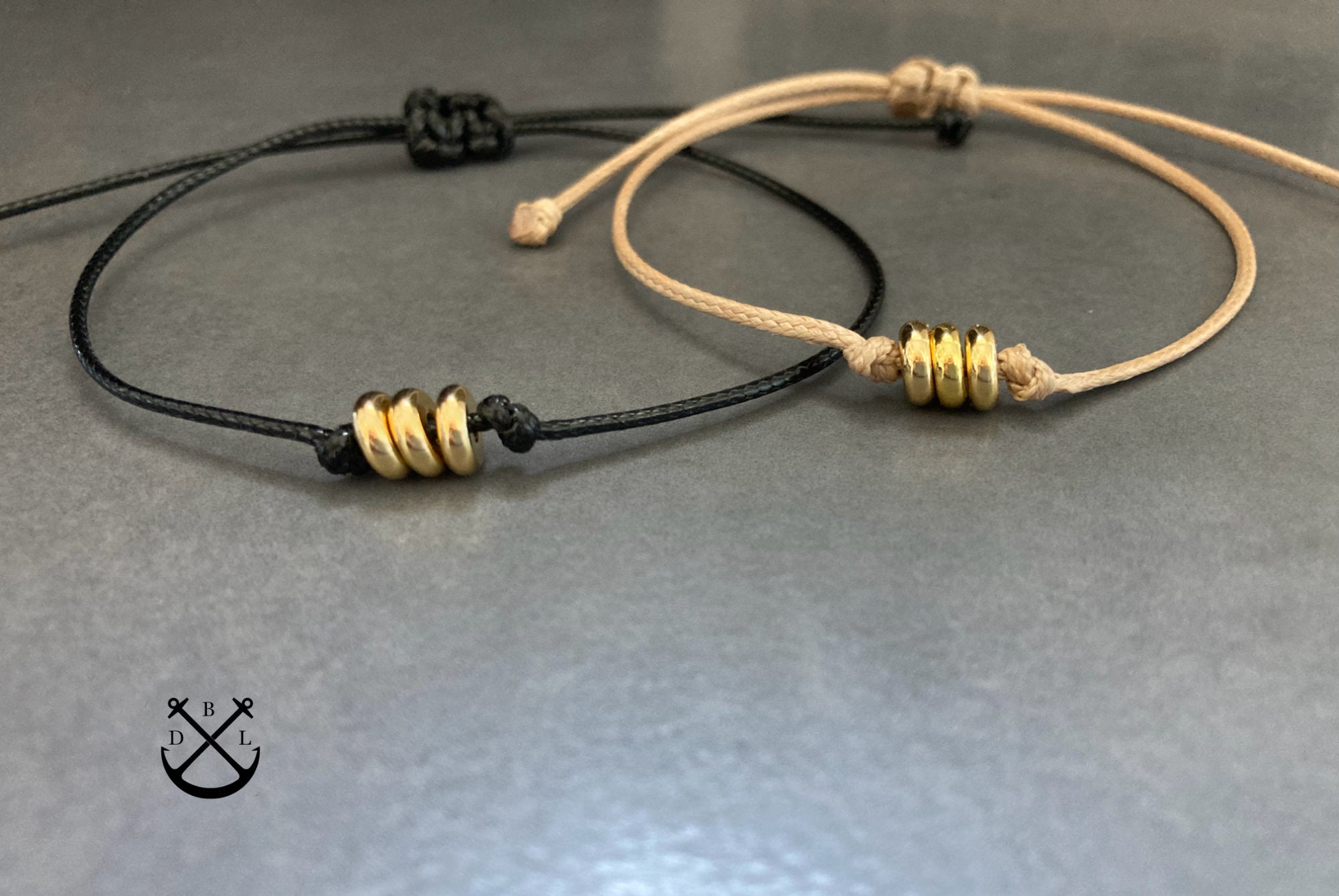 Set of 2 Couples Gold Disc Bracelets Dainty Matching Bracelets His and ...
