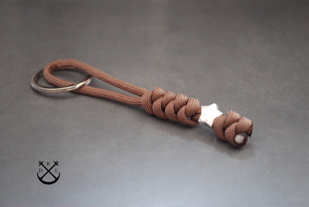 Pick Your Colour Silver STAR Keychain Knotted Keychain Brown Paracord ...