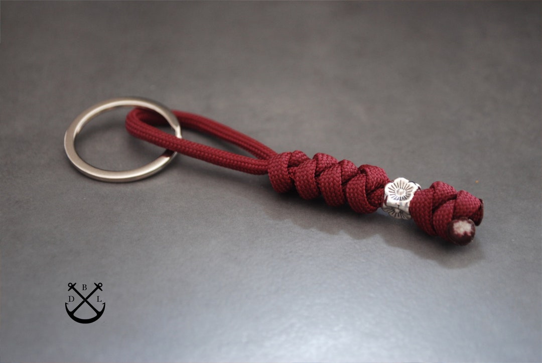 Pick Your Colour Silver Flower Keychain Knotted Keychain BURGUNDY ...