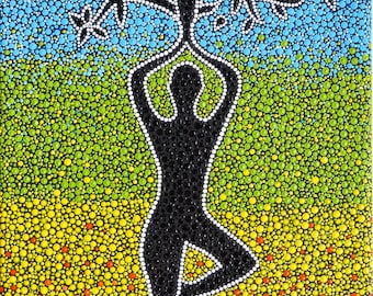 Yoga Tree Pose Hand Painted Original Dot Art Tree of Life | Etsy