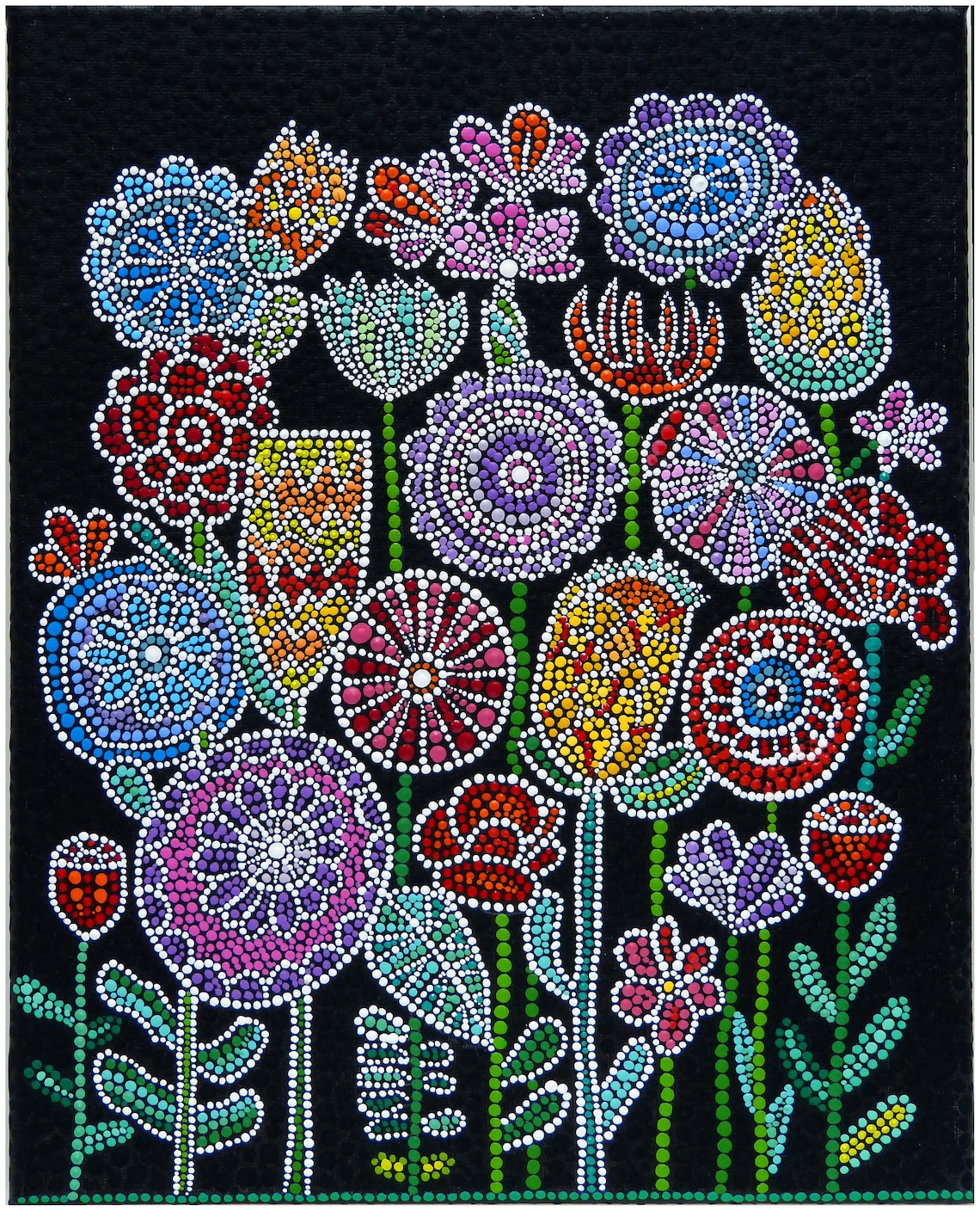 Flowers Painting Acrylic Original Dot Painting Hand Painted Art for ...