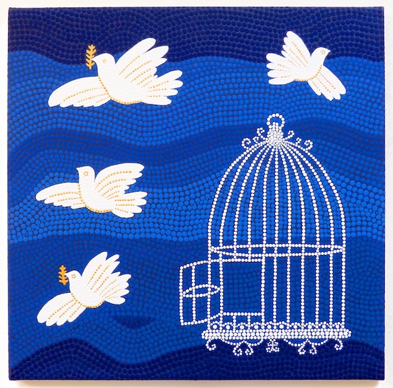 Doves of Peace Dot Art Acrylic Original Hand Painting Art for | Etsy