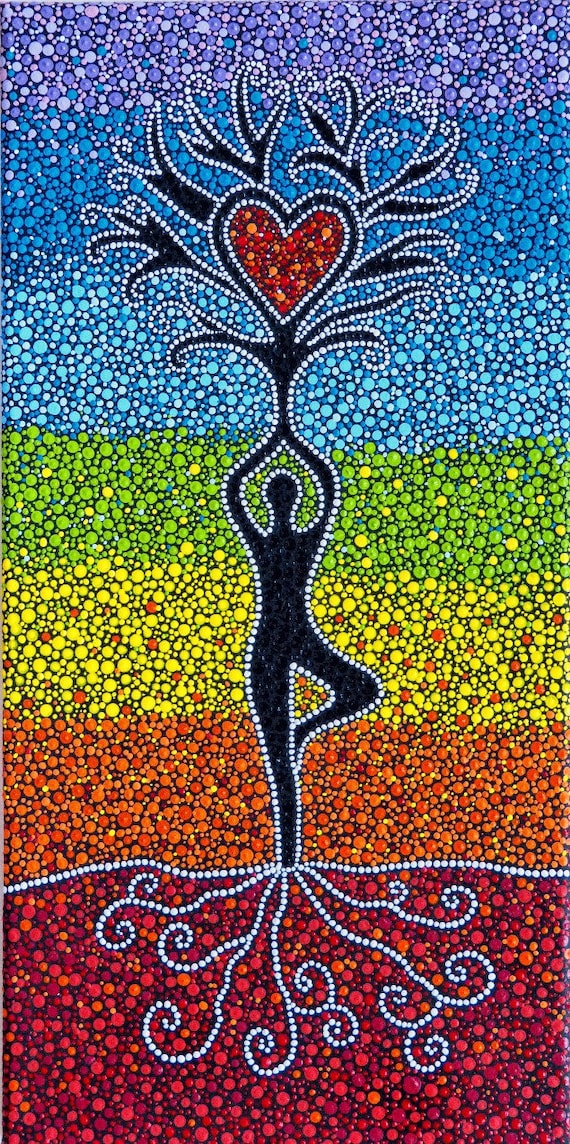 Yoga Tree Pose Hand Painted Original Dot Art Tree of Life | Etsy