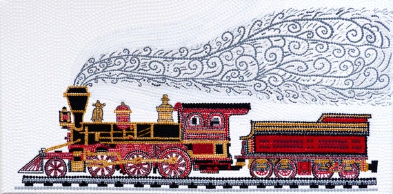 Locomotive Train Hand Painted Wall Art Original Dot Painting | Etsy