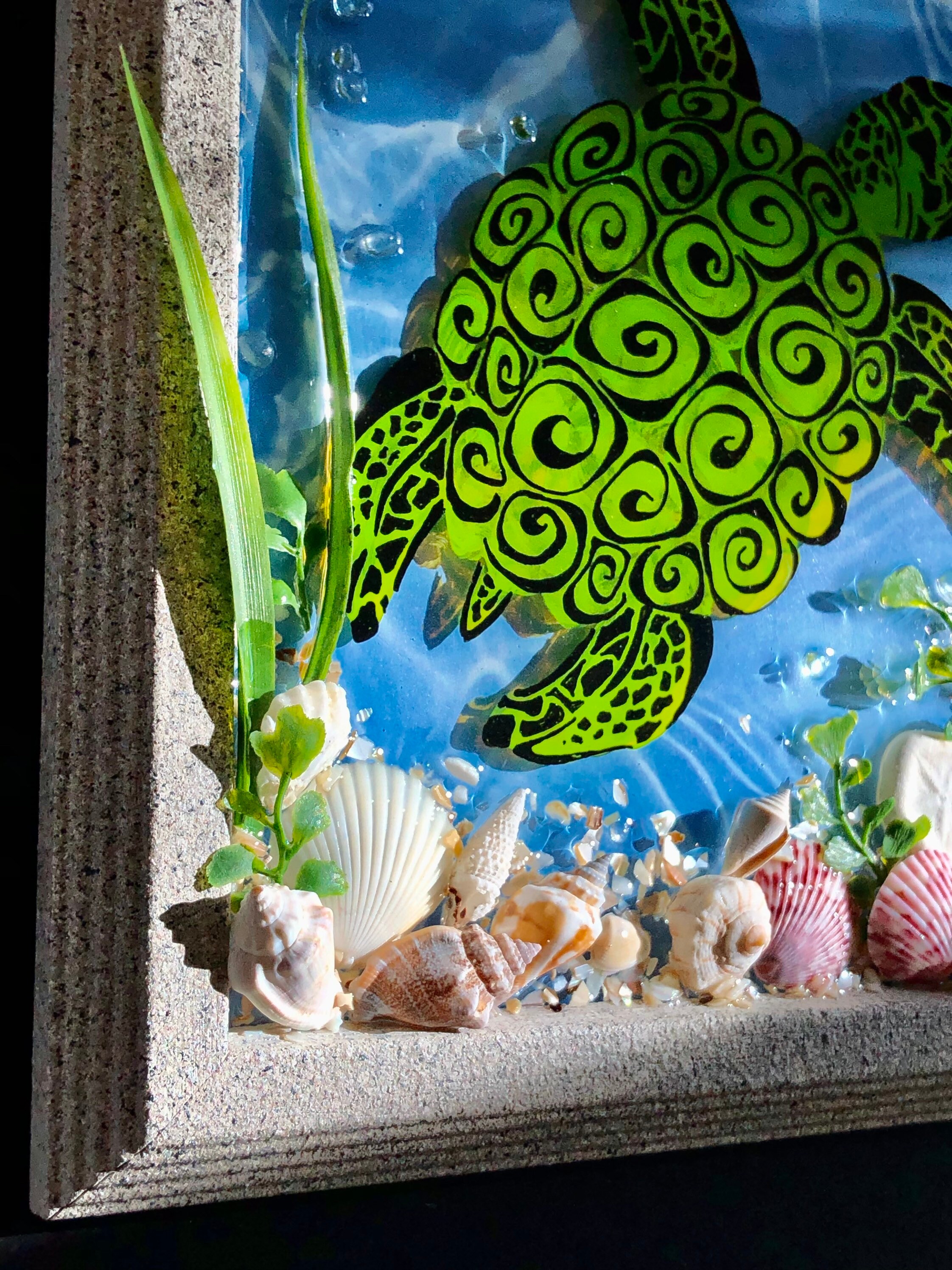 Sea Turtle Window Or Wall Art W Real Seashells For Beach Etsy