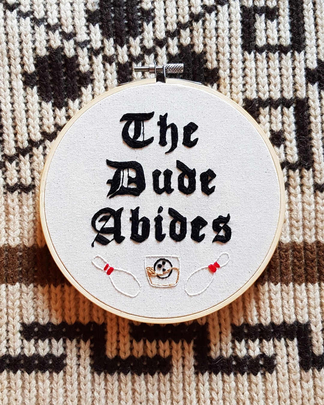 The Dude Abides - 6" Hand Embroidery, Hand Inked, Pointed Banner, the ...