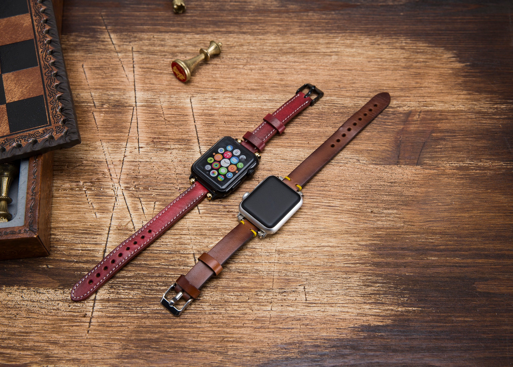 Red Leather Apple Watch Band - Etsy