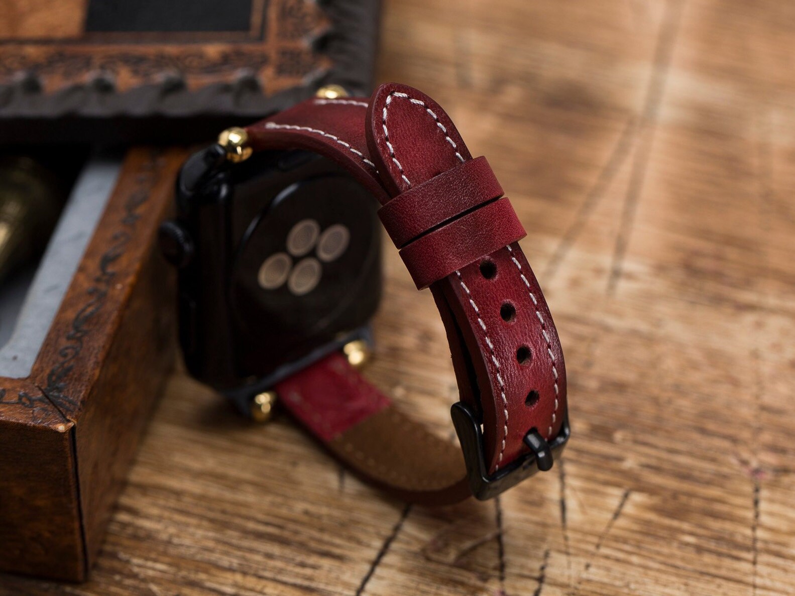 Red Leather Apple Watch Band - Etsy