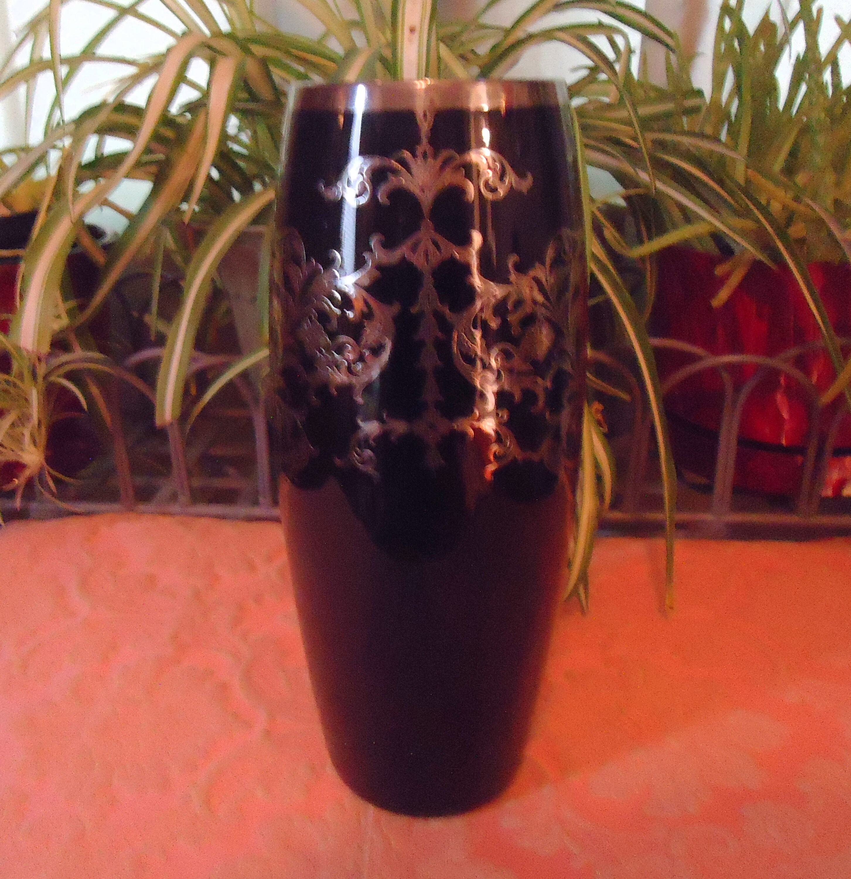 A Stunning 11" Silver Overlay Black Amethyst Glass Vase - Etsy