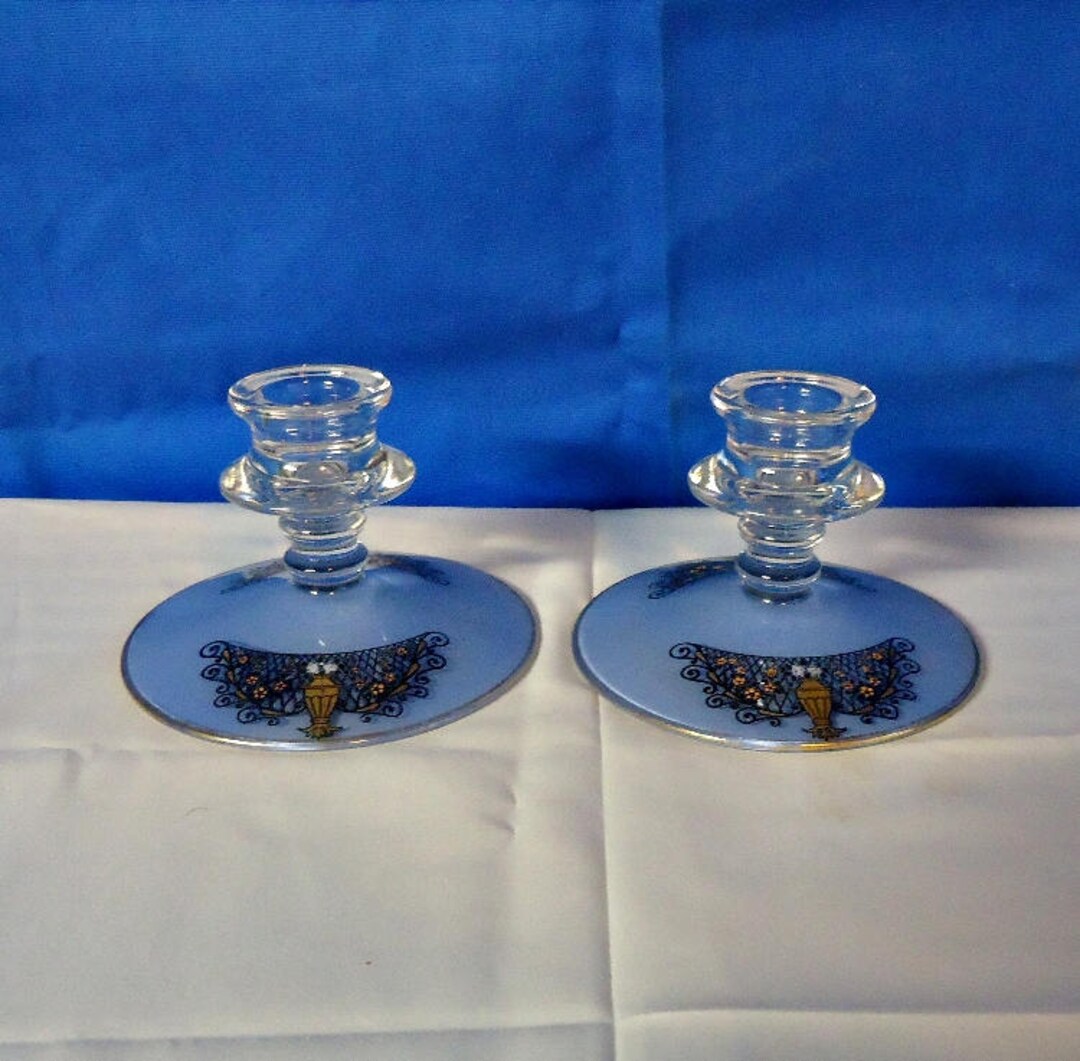 013118 04 Pair Cambridge Decorated Candlesticks - Etsy Denmark