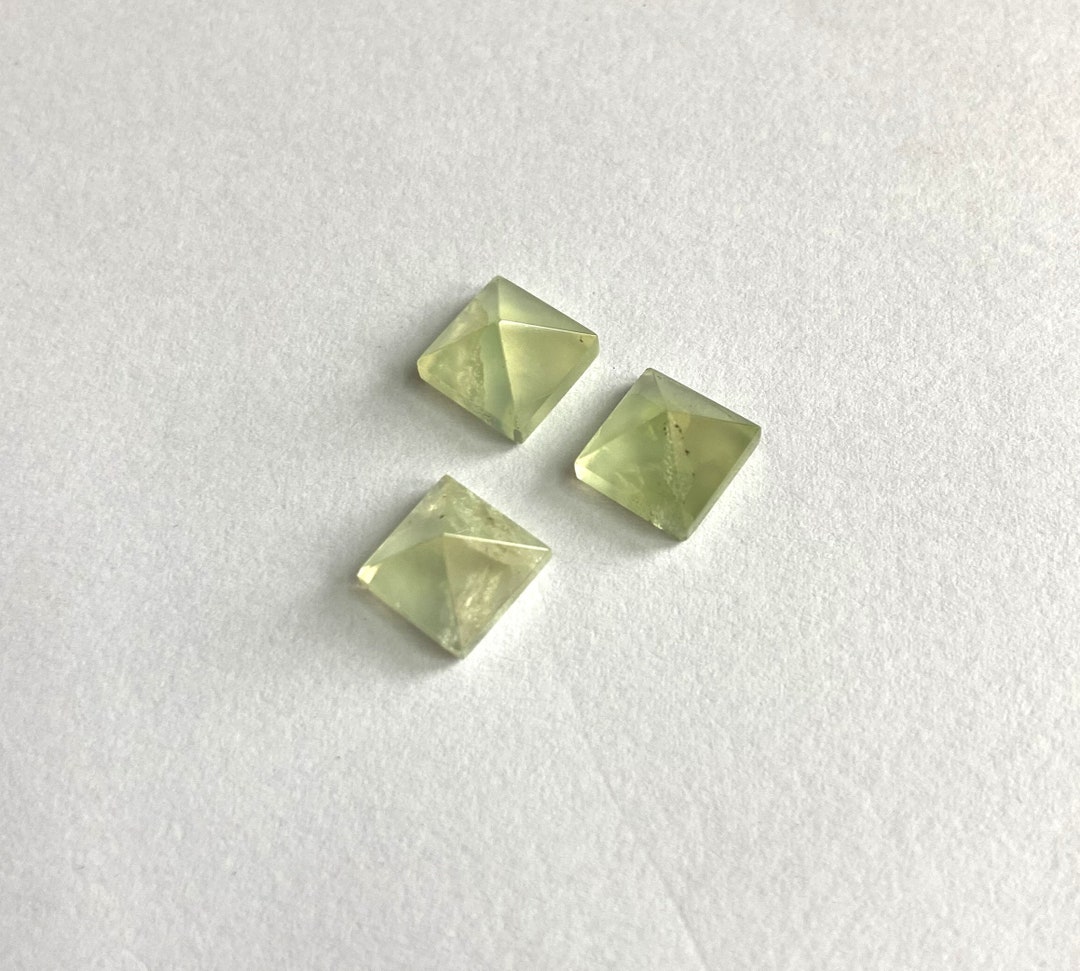 Green Color Prehnite Pyramid Shape Crystal Faceted Gemstone, 3 Pcs Set ...