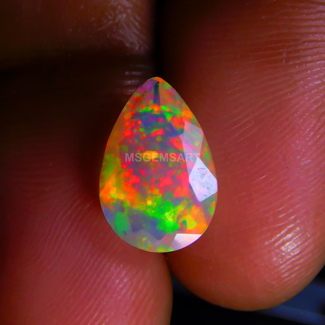 Pin Fire Flash Pattern Opal Faceted Pear Cut Gems 1.50 Ct White ...
