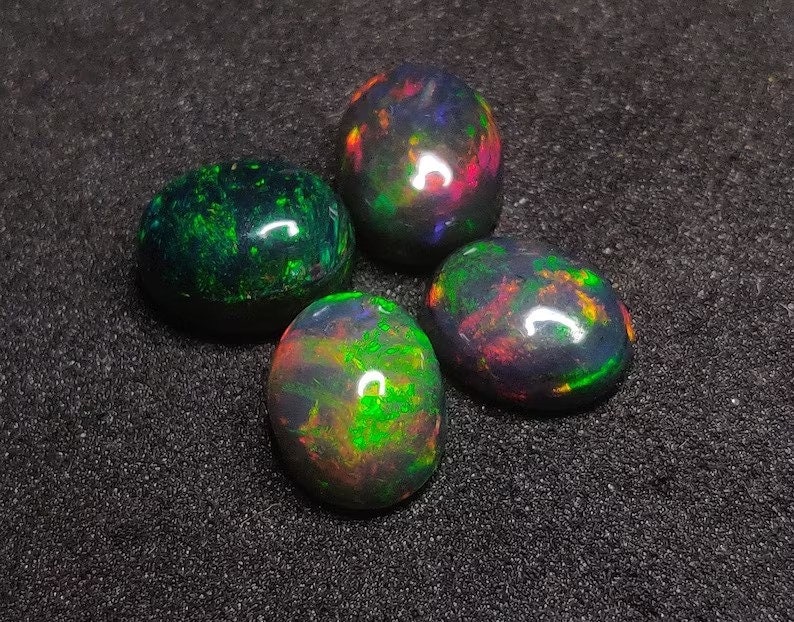 Outstanding Smoked Opal, High Grade Black Ethiopian Opal Gem, 6x8 MM Oval Shape Opal, Rainbow ...