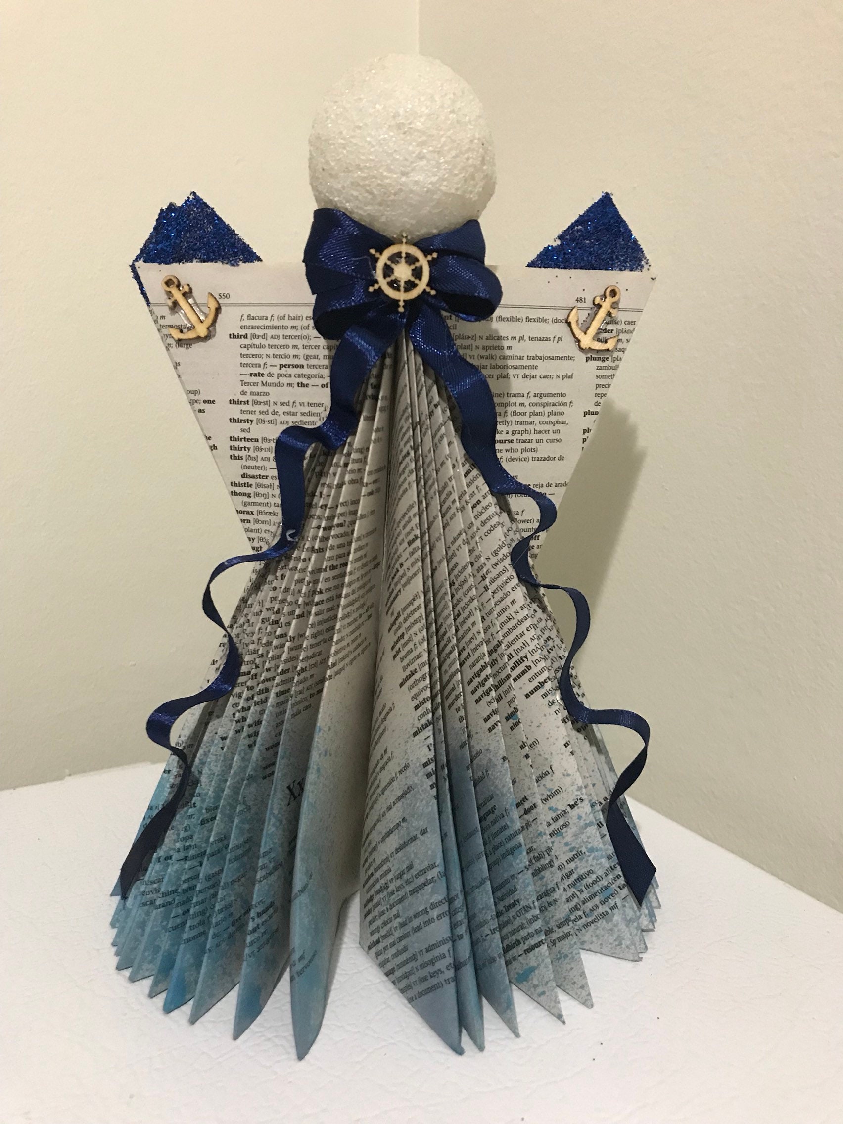 Navy Angel Recycled Book Art Sculpture - Etsy