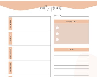Printable Weekly Planning Sheet, Blue/green Color Scheme, Minimalistic ...