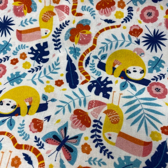 Tropical Leaves Toucan Cotton Fabric by Little Johnny | Etsy
