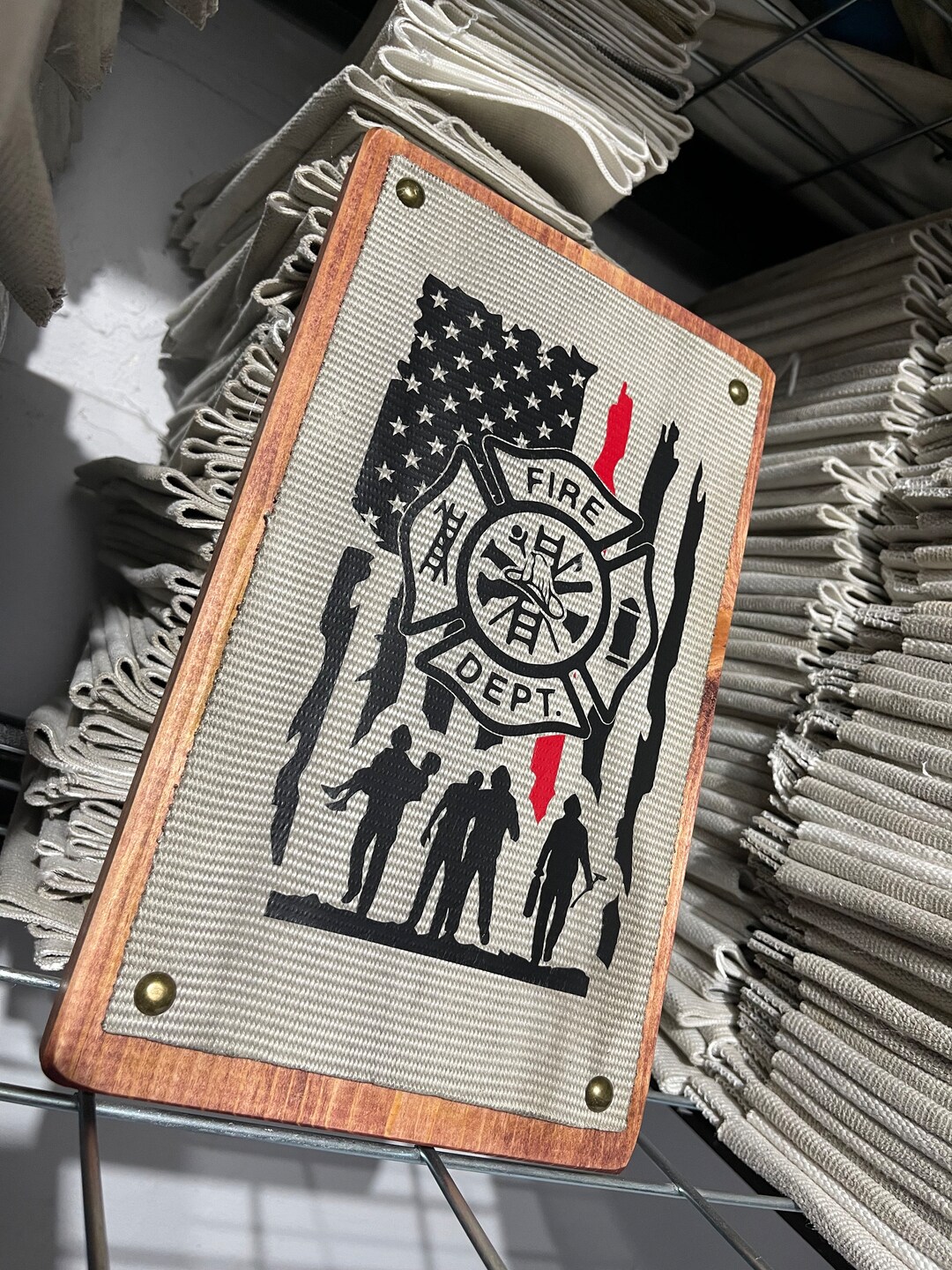 Fire Hose Sign & Thin Red Line. Thin Red Line Flag, Firefighter Flag ...