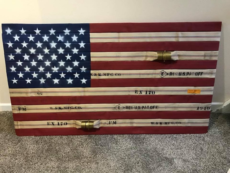 Fire Hose Flag, Wall Decor, Firefighter Gift, Handmade Flag ...